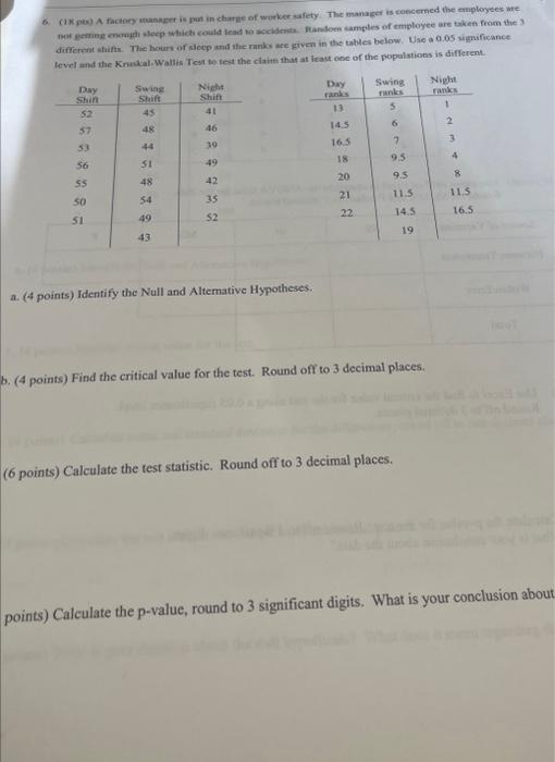 Solved different afuifts. The hours of slecp and the ranks | Chegg.com