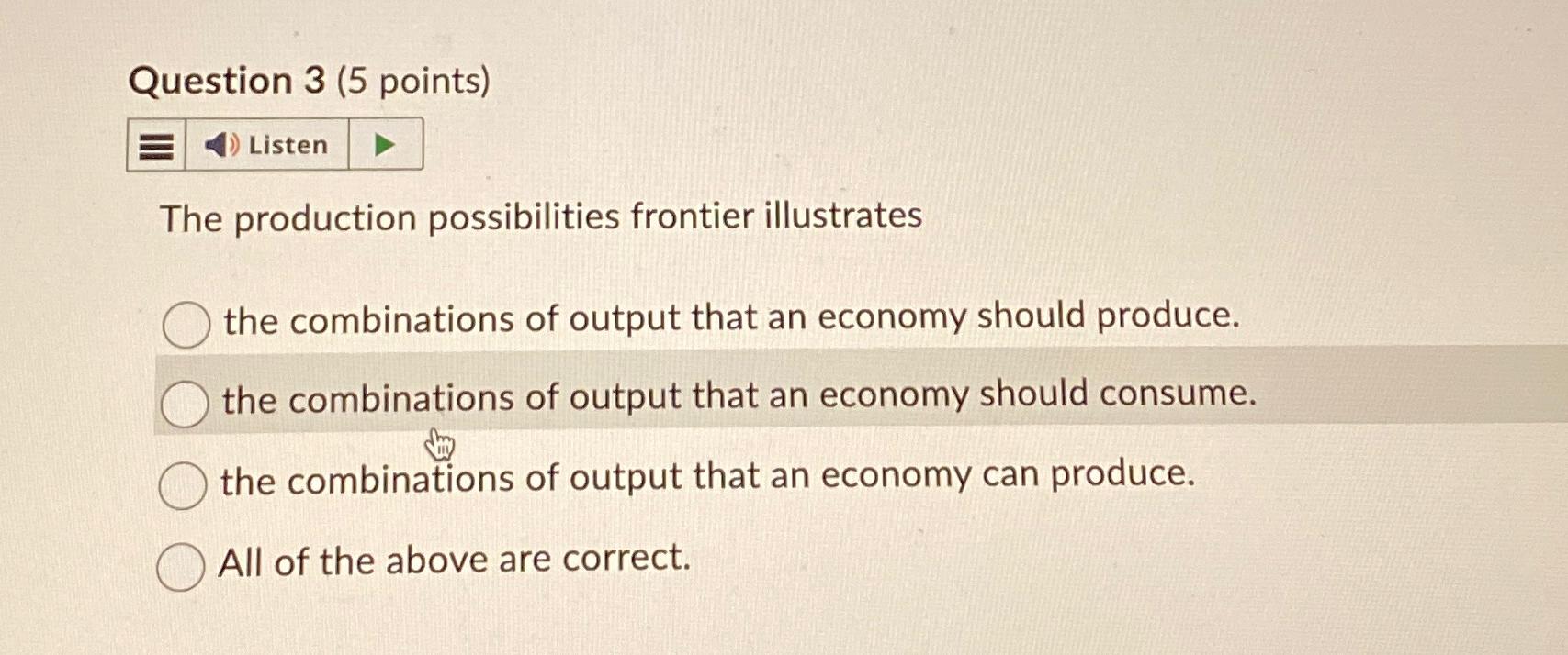 Solved Question 3 (5 ﻿points)ListenThe production | Chegg.com
