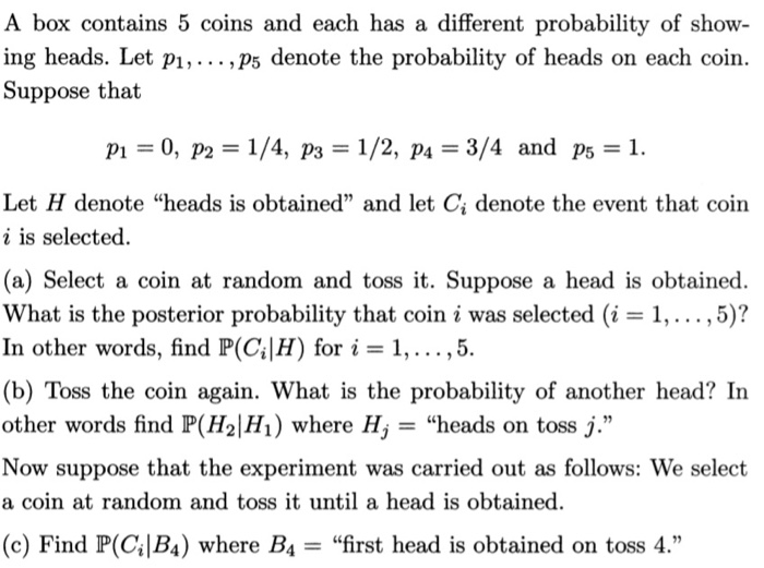 Solved A box contains 5 coins and each has a different | Chegg.com