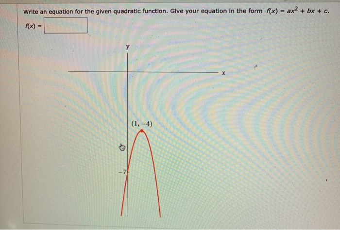Solved Write an equation for the given quadratic function. | Chegg.com