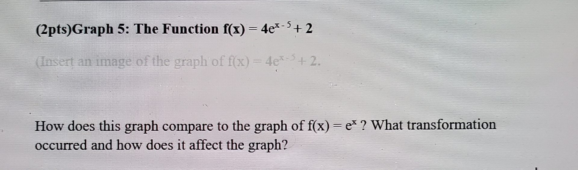 Solved (2pts)Graph 5: The Function f(x)=4ex-5+2(Insert an | Chegg.com