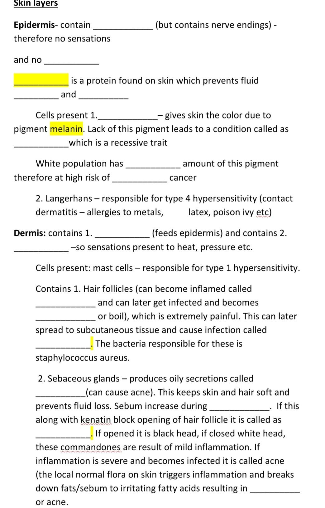 Solved Skin layers Epidermis- contain (but contains nerve | Chegg.com
