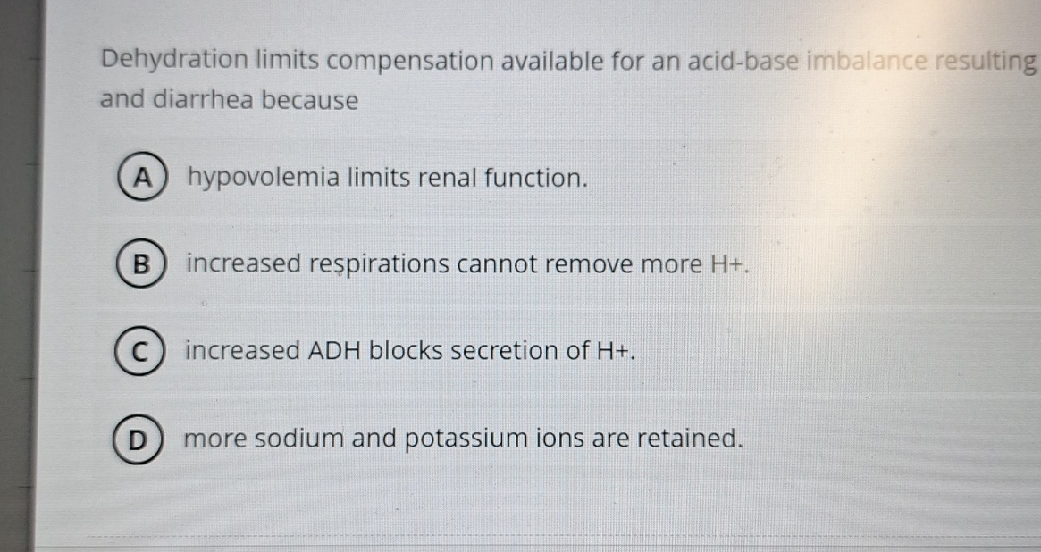 Solved Dehydration limits compensation available for an | Chegg.com
