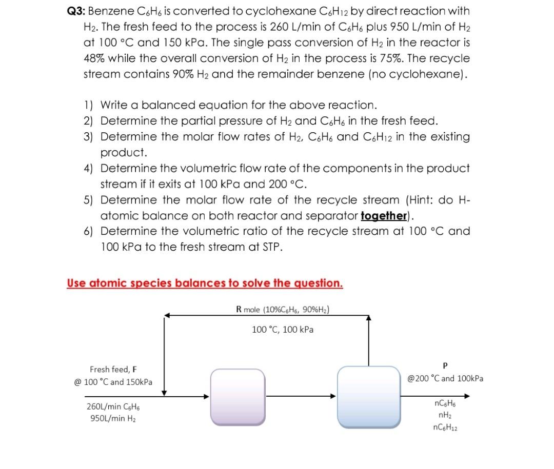 Solved Q3: Benzene CoHo is converted to cyclohexane CoH12 by | Chegg.com