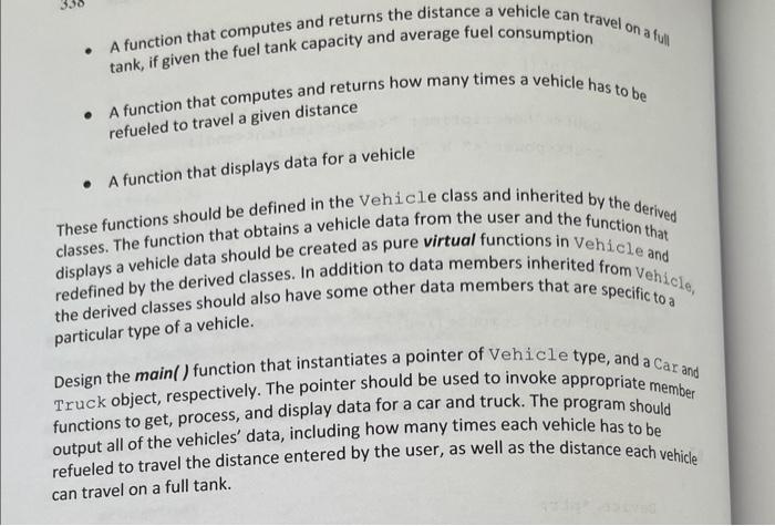 Solved 9.1 Design a Vehicle class that contains the | Chegg.com
