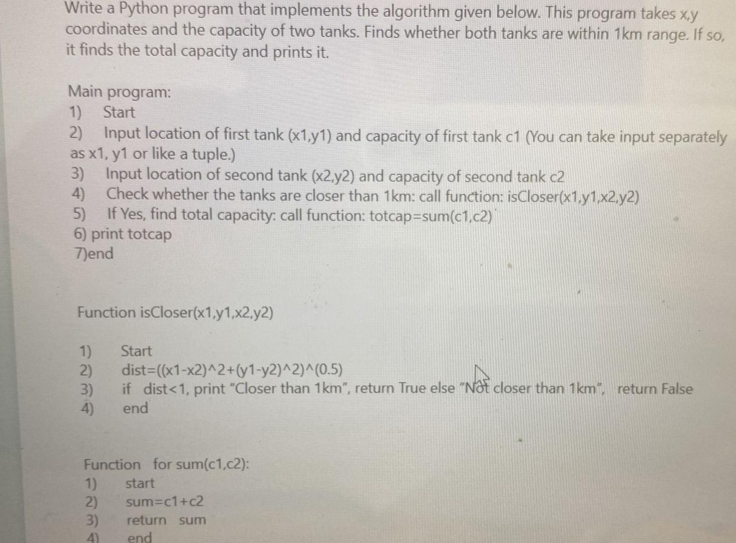 Solved Write A Python Program That Implements The Algorithm