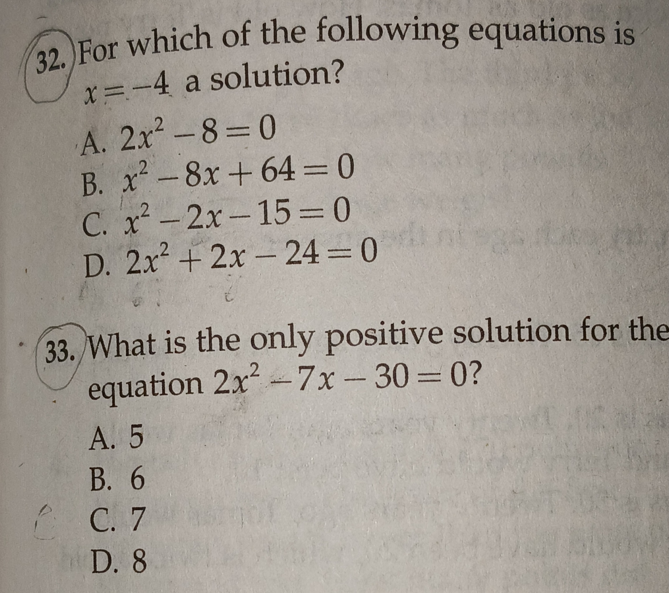 Solved How do I find the solution for these quadratic | Chegg.com