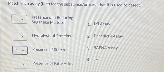Solved Match each assay (test) for the substance/process | Chegg.com