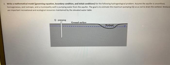 Solved 3. Write a mathematical model (governing equation, | Chegg.com