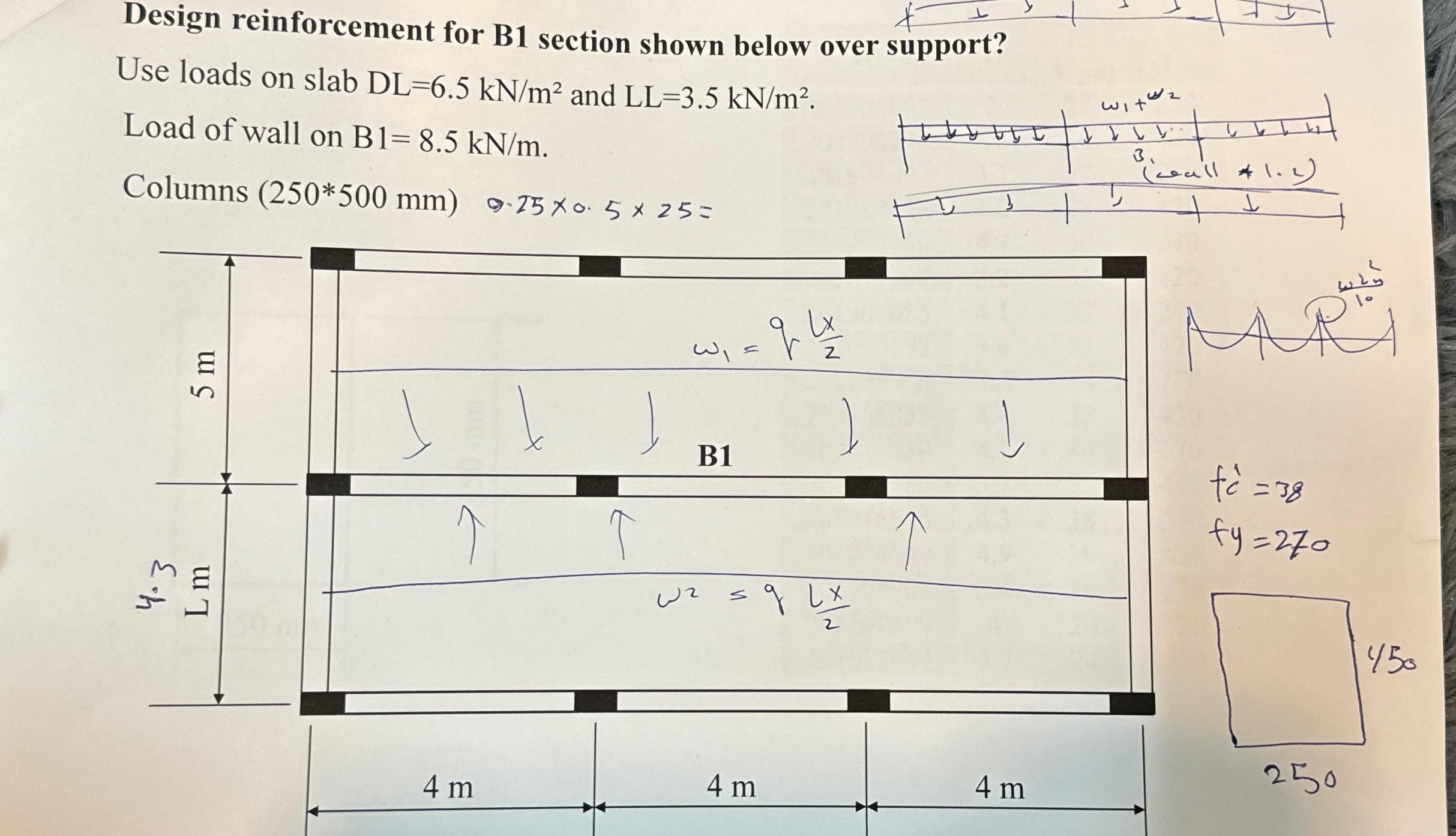 Solved Design reinforcement for B1 ﻿section shown below over | Chegg.com