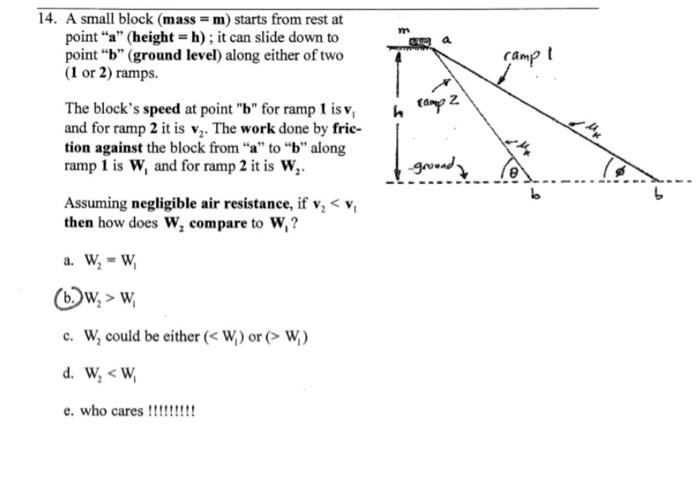 Solved 14. A small block (mass =m) starts from rest at point | Chegg.com