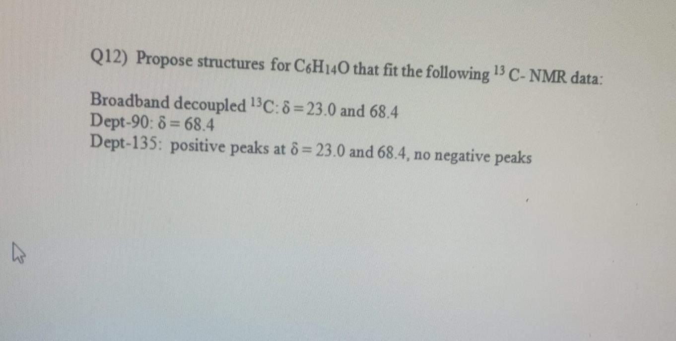Solved Q12) Propose structures for C6H140 that fit the | Chegg.com