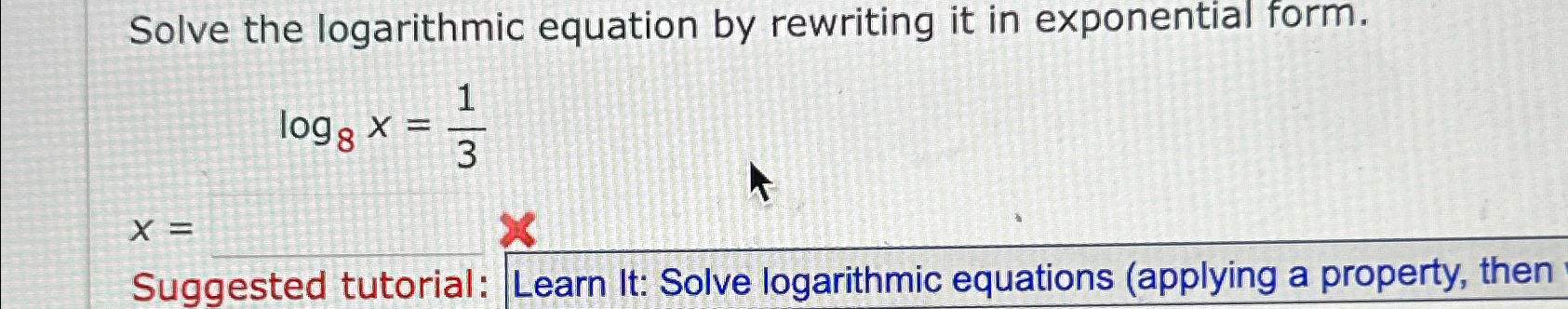 Solve the logarithmic equation by rewriting it in | Chegg.com