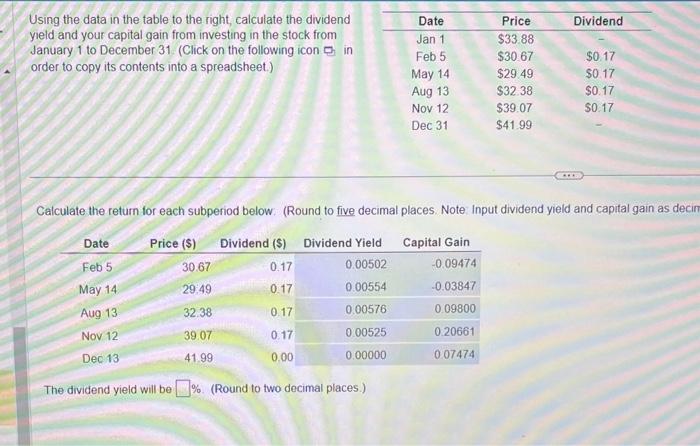 Solved Using the data in the table to the right, calculate | Chegg.com