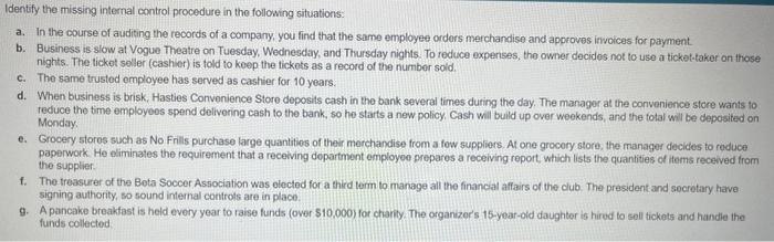 Solved Identify the missing internal control procedure in | Chegg.com