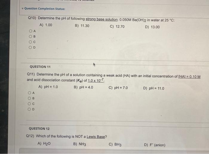 Solved Q10) Determine the pH of following strong base | Chegg.com