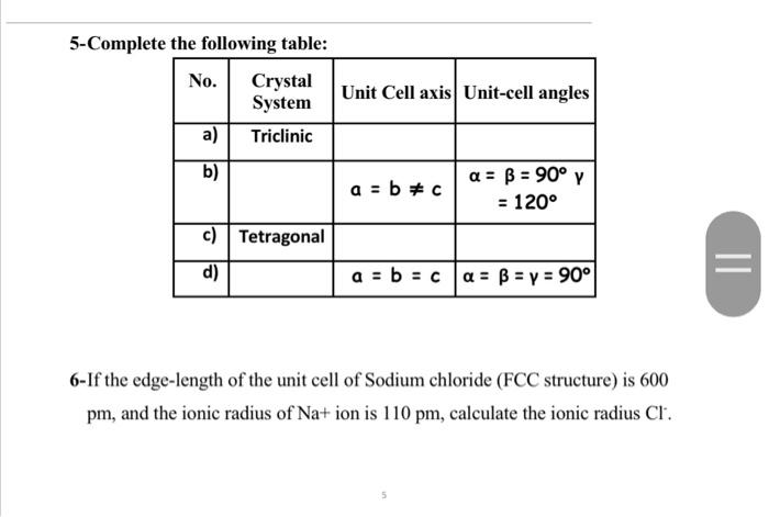 Solved 5-Complete the following table: 6-If the edge-length | Chegg.com