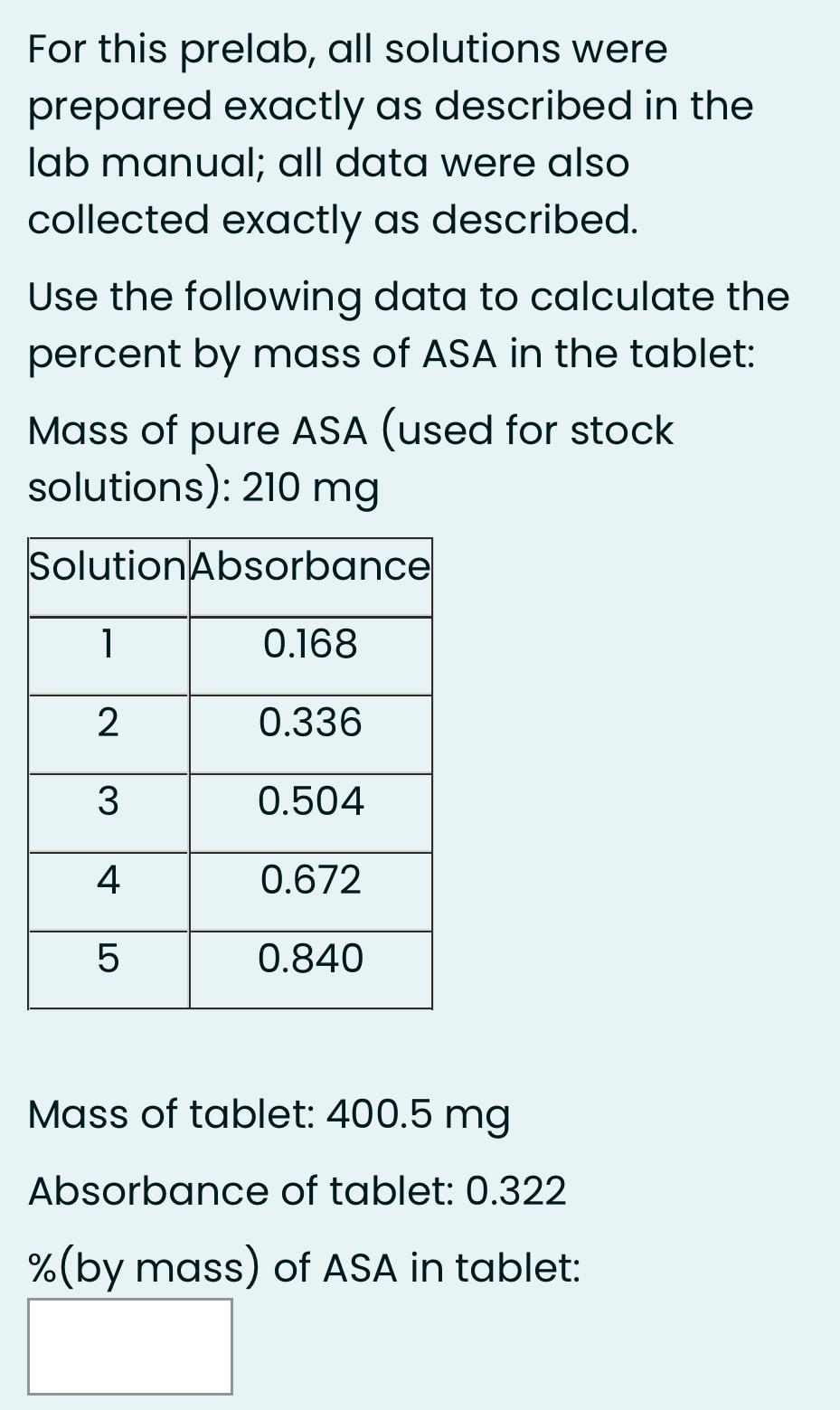 Solved For this prelab, all solutions were prepared exactly | Chegg.com