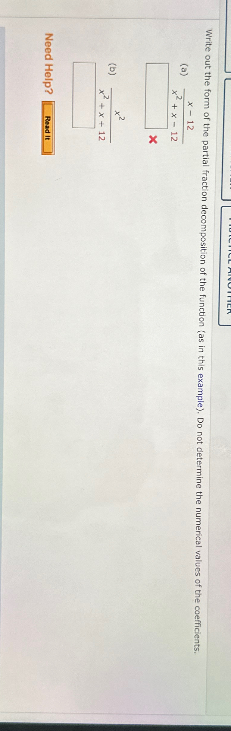 Solved Write out the form of the partial fraction | Chegg.com