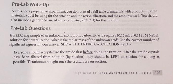 Solved Pre-Lab Write-Up As this not a preparative | Chegg.com
