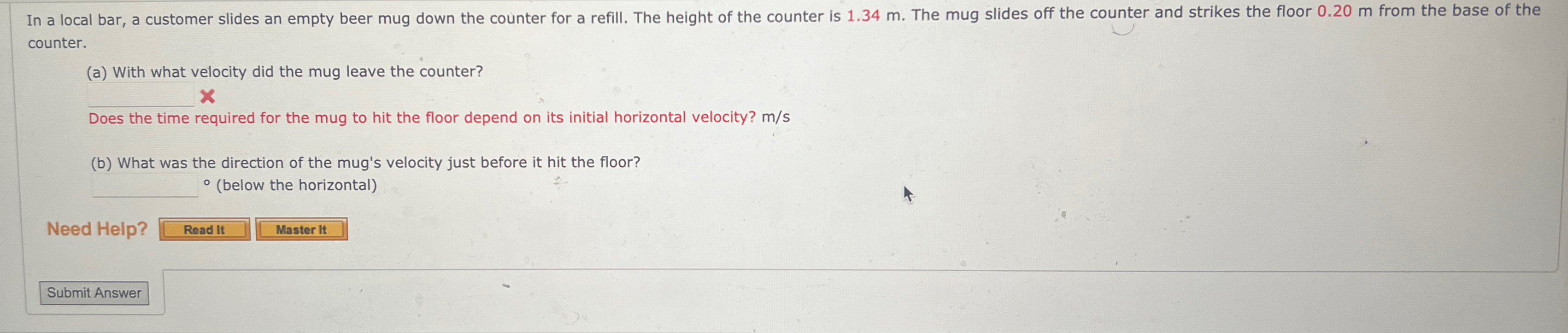 Solved counter.(a) ﻿With what velocity did the mug leave the | Chegg.com