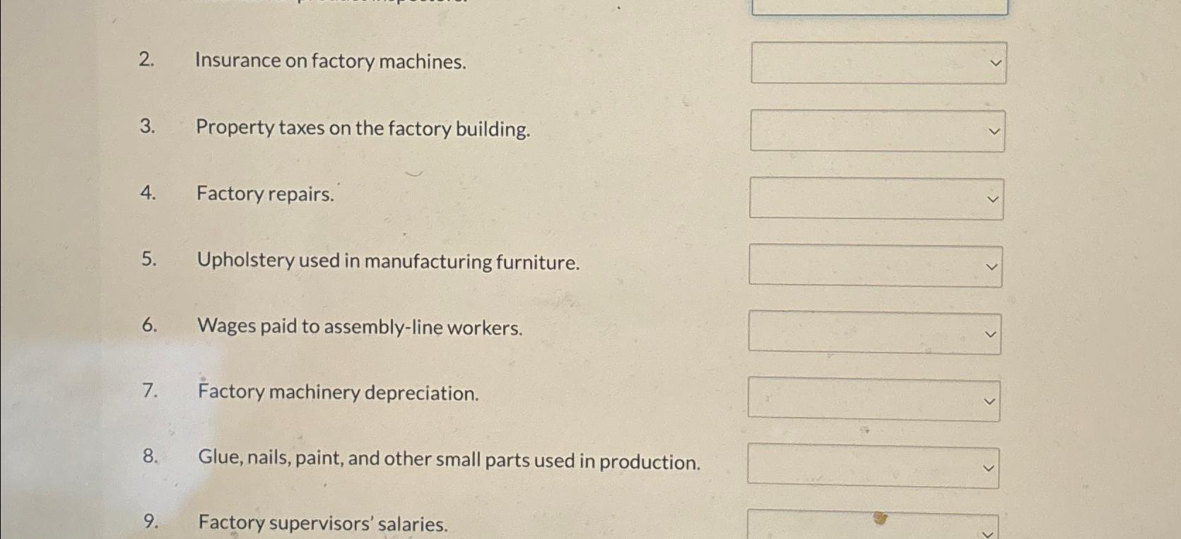 Solved Insurance on factory machines.Property taxes on the | Chegg.com