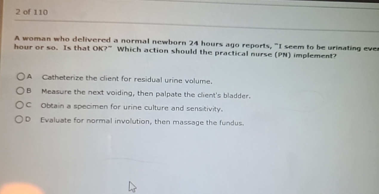 Solved 2 ﻿of 110A woman who delivered a normal newborn 24 | Chegg.com