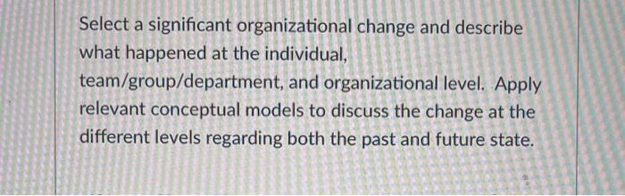 Select a significant organizational change and | Chegg.com