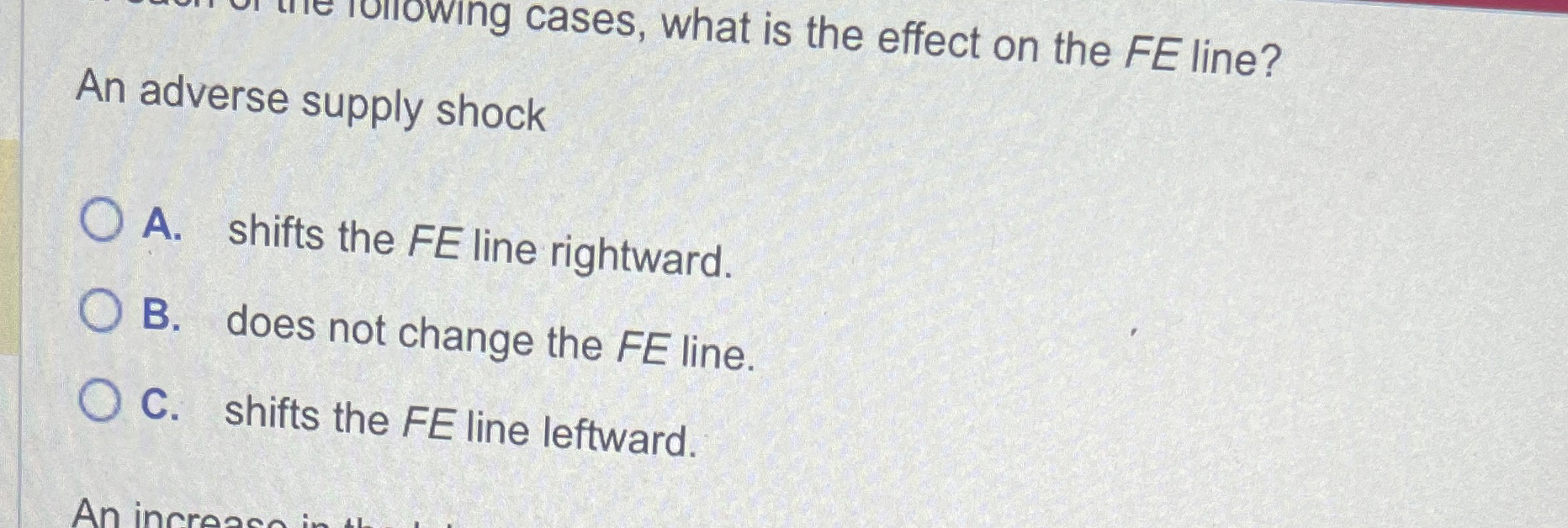 Solved An adverse supply shockA. ﻿shifts the FE ﻿line | Chegg.com