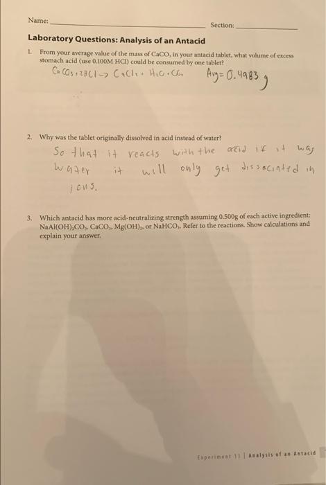 Solved Name: Section: Laboratory Questions: Analysis of an | Chegg.com