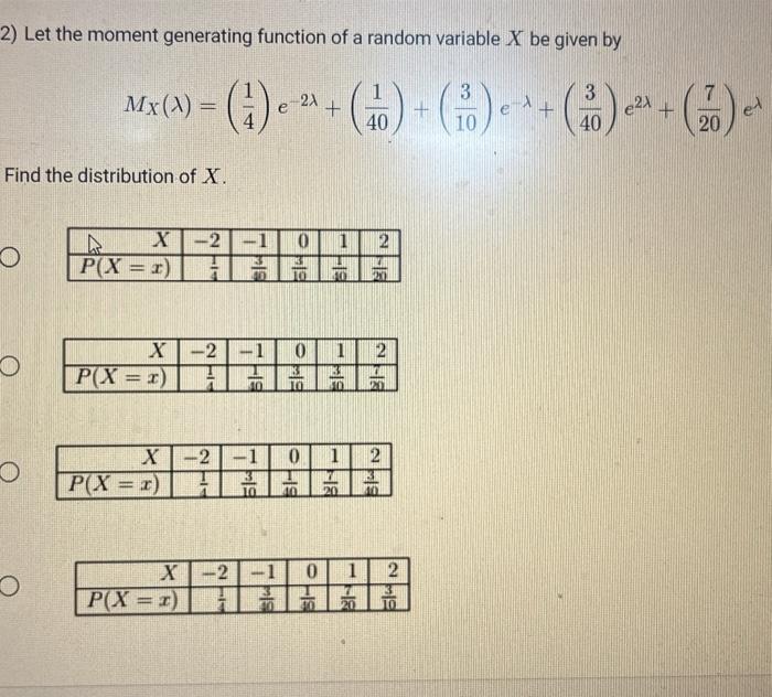 Solved 2) Let the moment generating function of a random | Chegg.com