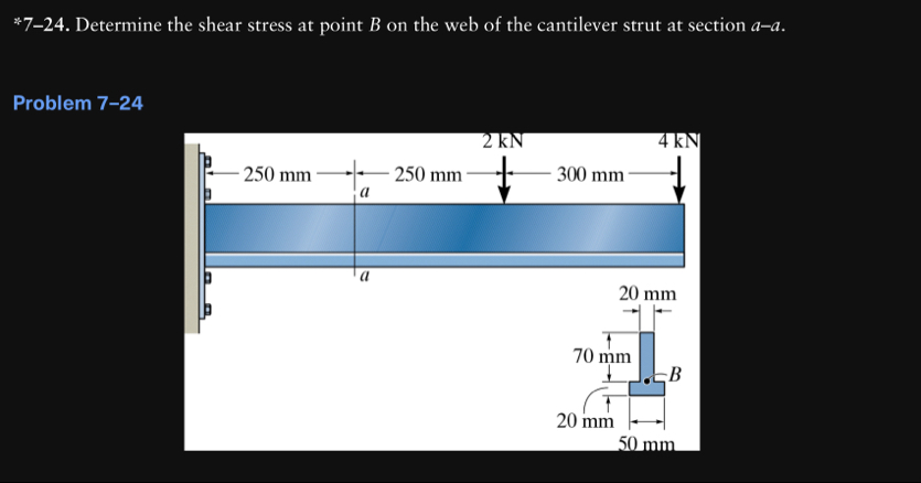 Solved *7-24. ﻿Determine the shear stress at point B ﻿on the | Chegg.com