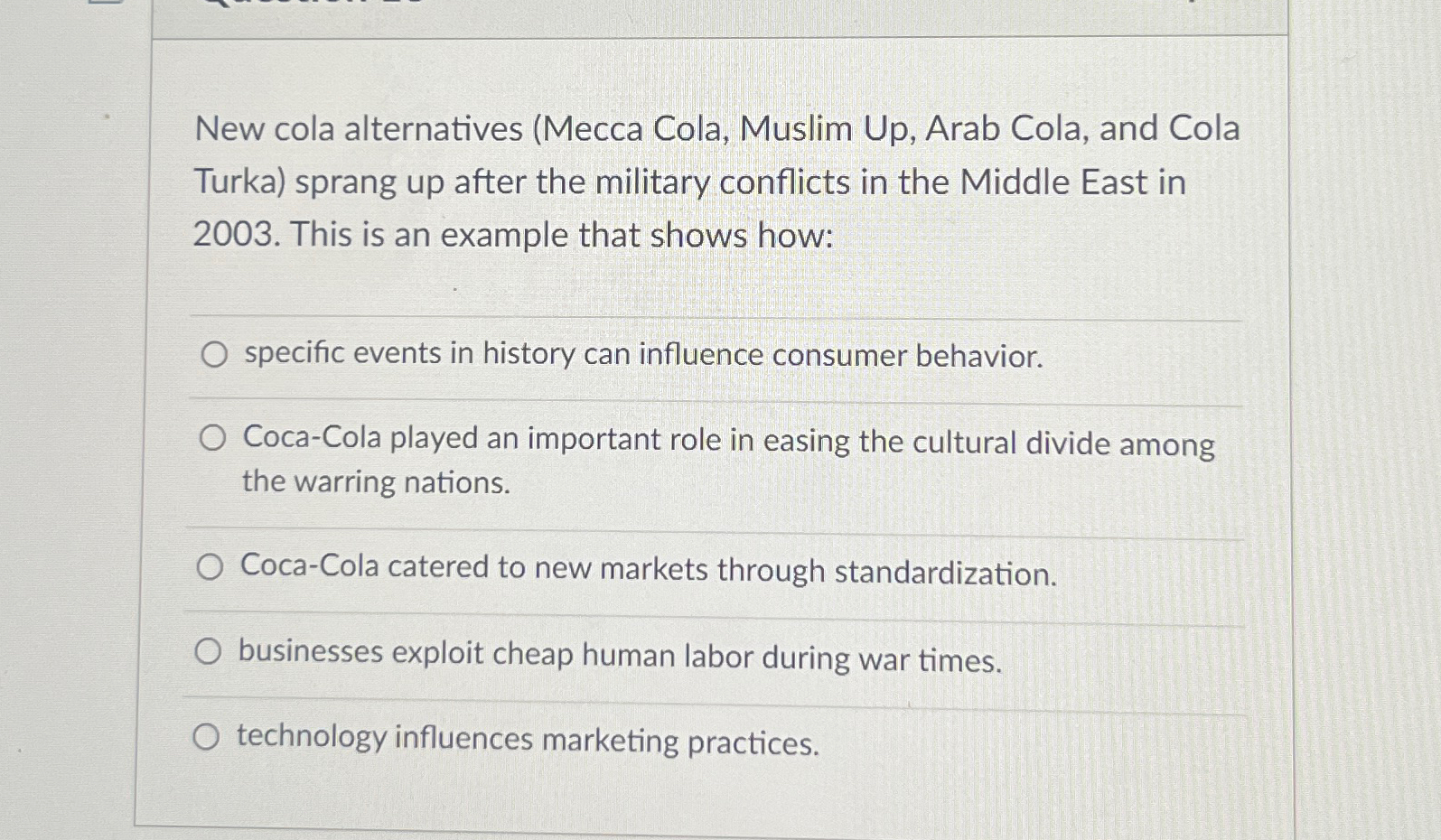 Solved New cola alternatives (Mecca Cola, Muslim Up, ﻿Arab | Chegg.com