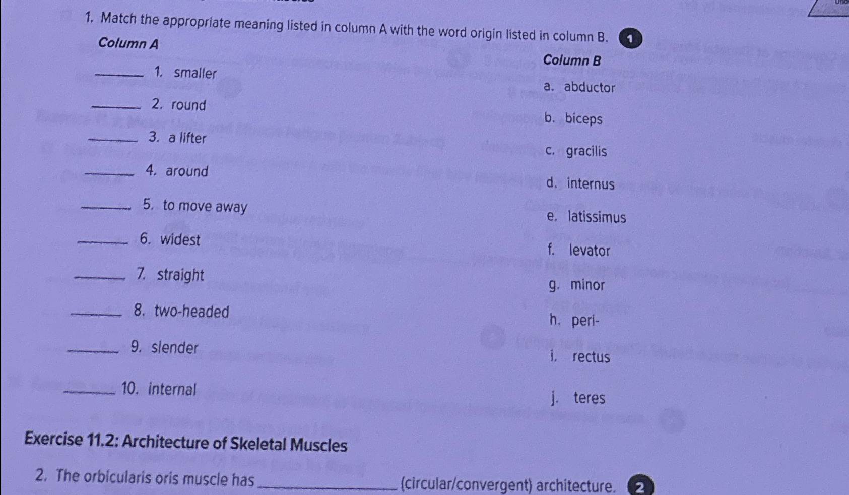 Solved Match the appropriate meaning listed in column A with | Chegg.com