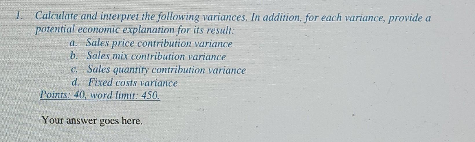 Question 1-Variance analysis (40 points) SPRINT is | Chegg.com