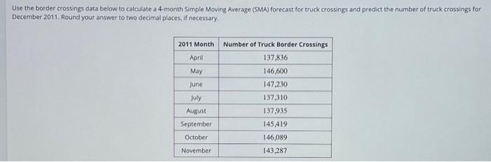 Solved Use the border crossings data below to calculate a 4 | Chegg.com