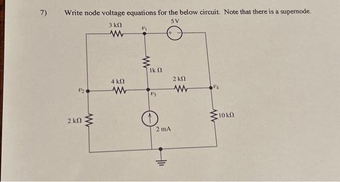 Solved Write node voltage equations for the below circuit. | Chegg.com