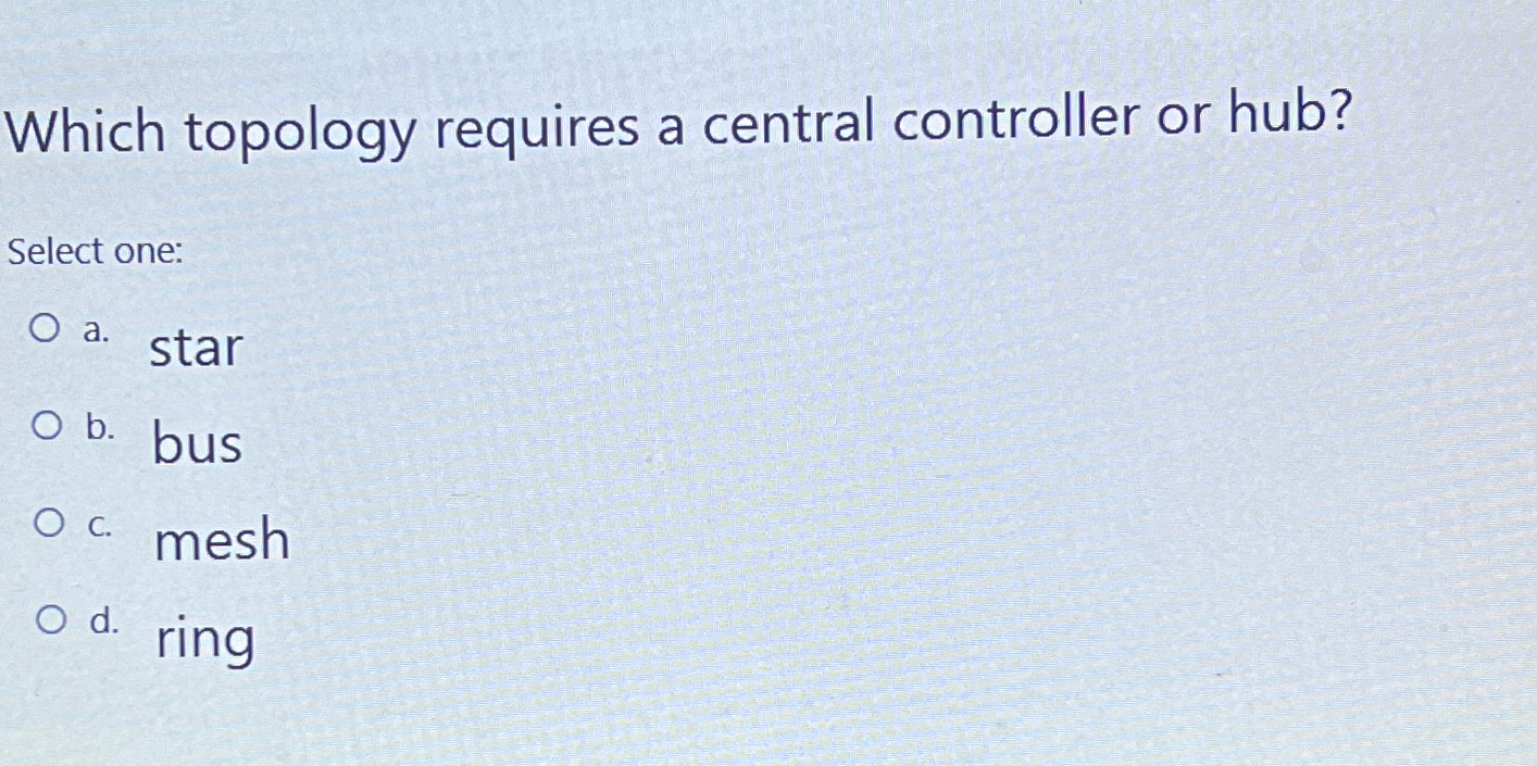 Solved Which topology requires a central controller or | Chegg.com