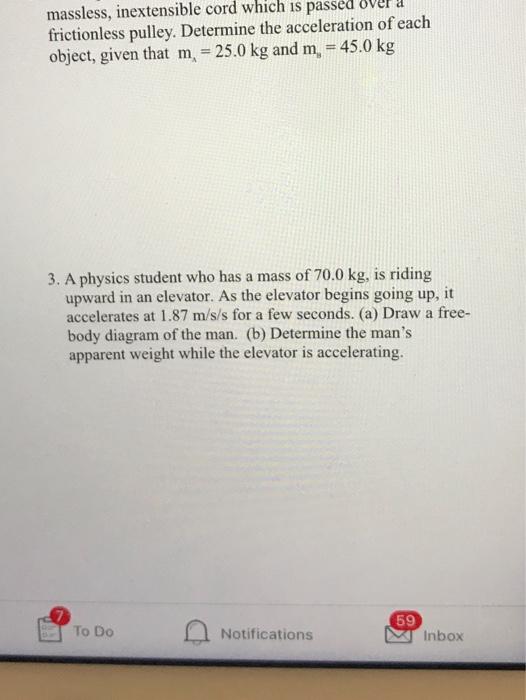 Solved massless, inextensible cord which is passed | Chegg.com