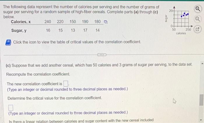 Solved The following data represent the number of calories | Chegg.com