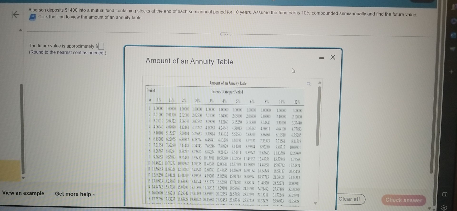 Solved Click the icon to view the amount of an annuity | Chegg.com
