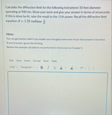 Solved Calculate the diffraction limit for the following | Chegg.com