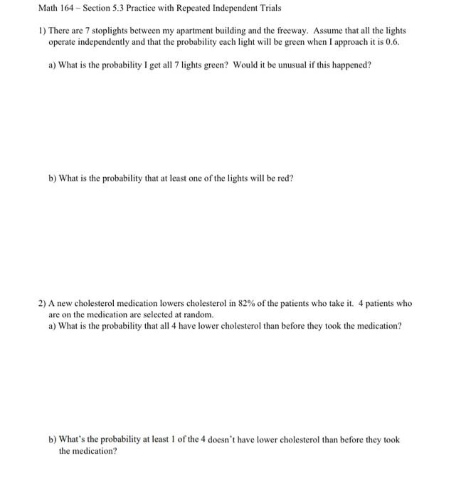 Solved Math 164 - Section 5.3 Practice with repeated | Chegg.com