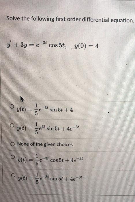 Solved Solve the following first order differential | Chegg.com