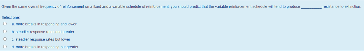 Solved Given the same overall frequency of reinforcement on | Chegg.com