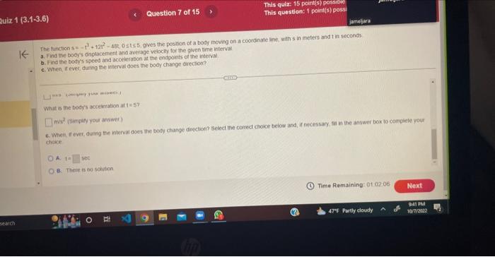 Solved The function s=−t3+12t2−481,0≤ts5, gives the postion | Chegg.com