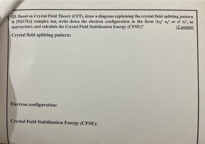 Solved Q3. Based on Crystal Field Theory (CFT), draw a | Chegg.com