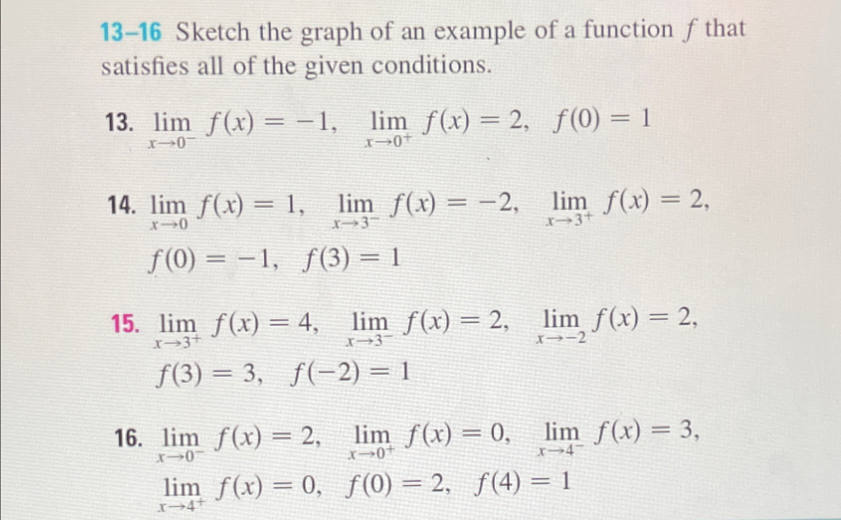 Solved 13-16 ﻿Sketch the graph of an example of a function f | Chegg.com