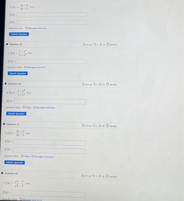 Solved iif f(x)=4x+37x+6⋅ tind f(x) f(1) Question Help: 8 | Chegg.com