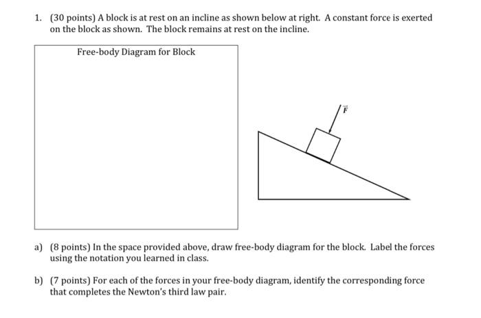Solved 1. ( 30 points) A block is at rest on an incline as | Chegg.com